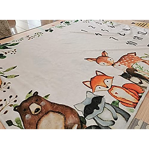 Yuzioey Woodland Baby Monthly Milestone Blanket, Woodland Animals Baby Growth Chart Monthly Blanket, Watch Me Grow Baby Woodland Forest Nursery for New Moms Baby Shower, Includes Marker (50"x40")