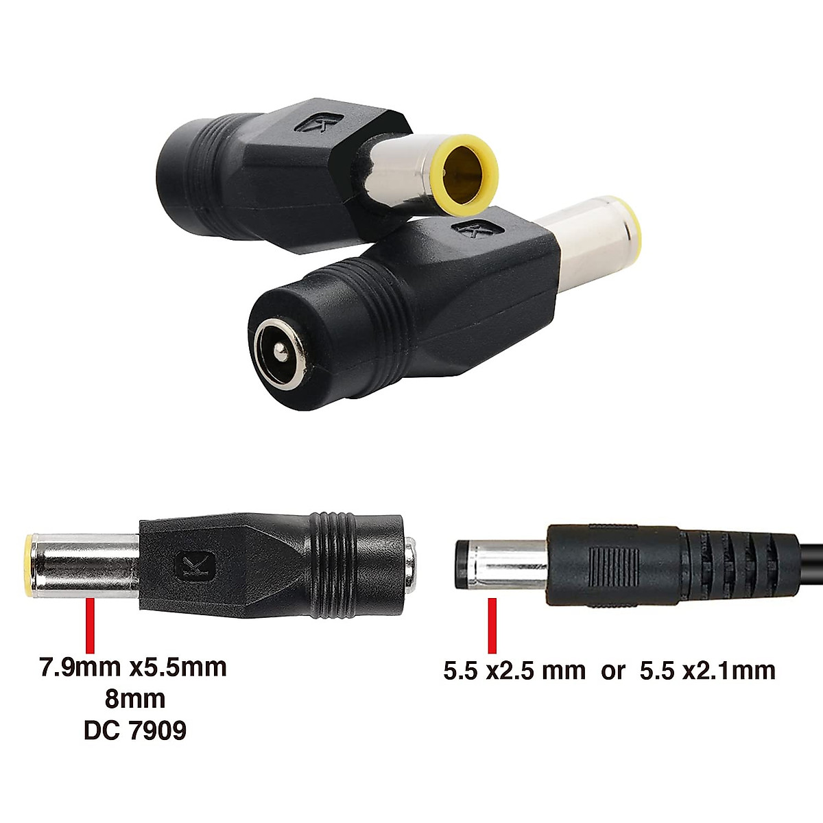 DC7909 8mm to DC 5.5mm Connectors Adapter for Jackery Ravpower Goal Zero X-Dragon Golabs Bluetti Milin Votman Portable Backup Power Station Rechargeable Battery Pack Solar Generators - 2 Set