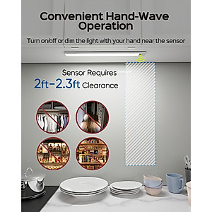 JACKYLED 2 Pack 16in Under Cabinet Lights for Kitchen, Under Cabinet Task Lighting Updated Wave Sensor Indoor, 65 LED Rechargeable 3000mAh Battery Under Counter Lights in Kitchen, Closet, Bedroom