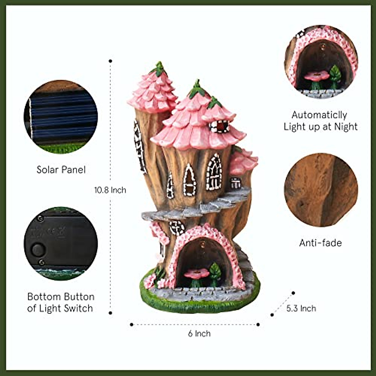 LA JOLIE MUSE Fairy Garden Gnome Accessories Kit - Hand Painted Miniature Solar Powered Fairy House Dragon Figurine Set of 4 pcs, Indoor & Outdoor Ornaments Gifts for Girls Boys Adults