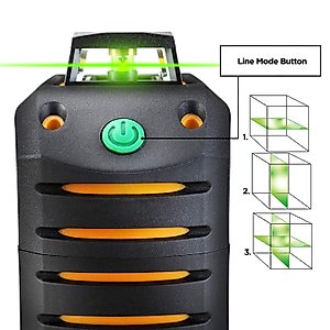 MOTORHEAD 165-Ft Self-Leveling 360-Degree Green Cross-Line Laser Level, Switchable Horizontal & Vertical Beams, IP 54, Pulse Mode w/Leveling Mini-Tripod, Batteries, Magnetic Target & Storage Bag