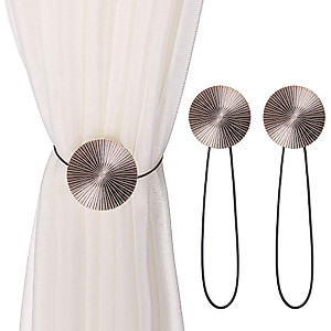 Magnetic Curtain Tiebacks Clips Decorative Rope Holdbacks, 2 Pack Sector Tie Backs Weave Holder for Window Draperies Hold Curtains Drape Ties Backs Holdback, Bedroom Home Décor (2, Rose Gold)
