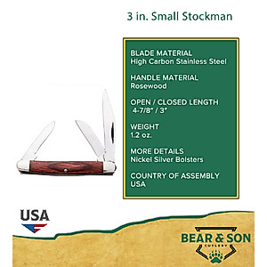 Bear & Son 233R Rosewood Three-Blade Small Stockman Slip Joint Knife, 2 7/8-Inch
