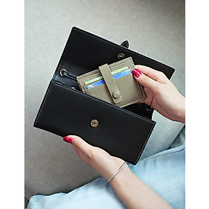 Small Wallets for Women Leather Credit Card Holder Pocket Purse (Khaki)