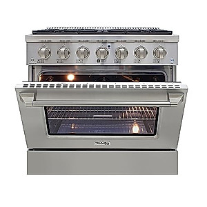 DUURA Elite DE360GRSSS Gas Range Cooktop 36-Inch with Porcelain Convection Oven and Broil Function, 6 Sealed Burners and Continuous Grates with Stainless Steel Construction, Silver
