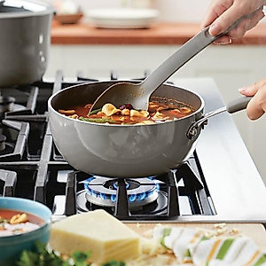 Rachael Ray Cook + Create Nonstick Saucier Pan/Saucepan, 3 Quart, Gray