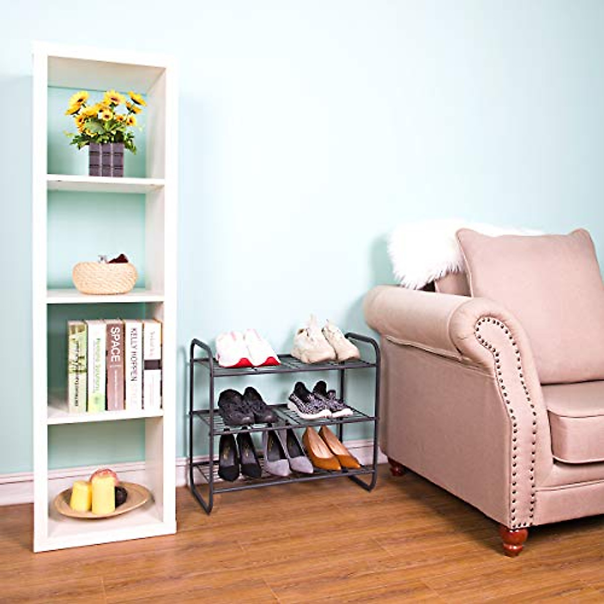 MAX Houser 3-Tier Metal Shoe Rack, Free Standing Shoe Storage Organizer, Wire Grid Shoe Tower for Closet Bedroom, Entryway, Gunmetal