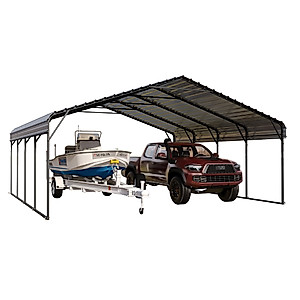PHI VILLA Outdoor Metal Carport 20' x 20', Carport Canopy Tent Heavy Duty, Garage Car Shelter Shade with Metal Roof, Frame and Bolts for Car, Truck and Boat