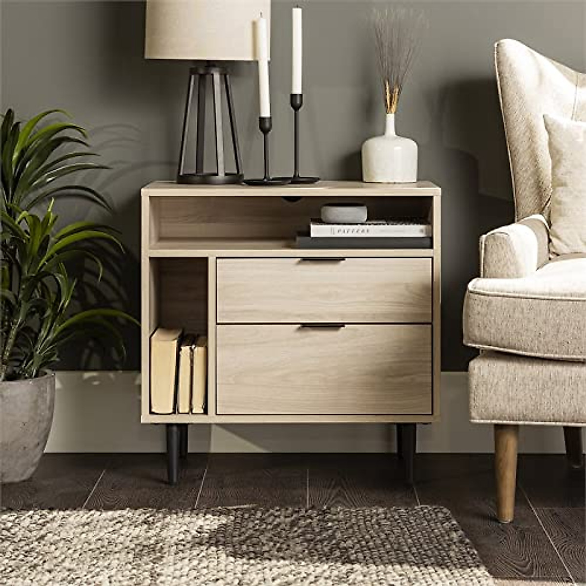 Walker Edison Modern Wood Nightstand Side Table Bedroom Storage Drawer and Shelf Bedside End Table, 25 Inch, Birch
