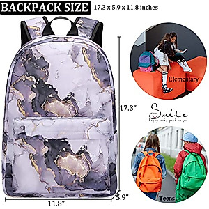 JIANYA Backpack for Teen Girls Boys School Backpack with Lunch Box Marble Kids Book Bag Schoolbag