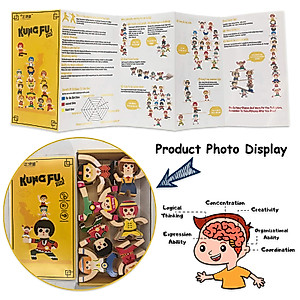 Naughtybro Wooden Stacking Balancing Blocks Building Games, Kung Fu Boy Hercules Acrobatic Troupe Interlock Balance Toys Gift for Toddlers Kids & Teens 14 Pieces