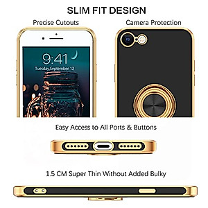 BENTOBEN iPhone SE 2022 Case, iPhone SE 2020 Phone Case, iPhone 8/7 Case, Slim Fit Sparkly Soft TPU Protection Kickstand Ring Holder Shockproof Bumper Drop Protective Girls Women Men Cover, Black/Gold