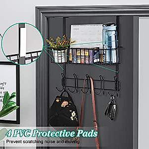 OUTNILI Over The Door Organizer Bathroom - Over Door Hanger Towel Rack with 15 Hooks & 1 Basket - Black Rustproof & Waterproof Stainless Steel Door Organizer for Bathroom Kitchen Bedroom Accessories