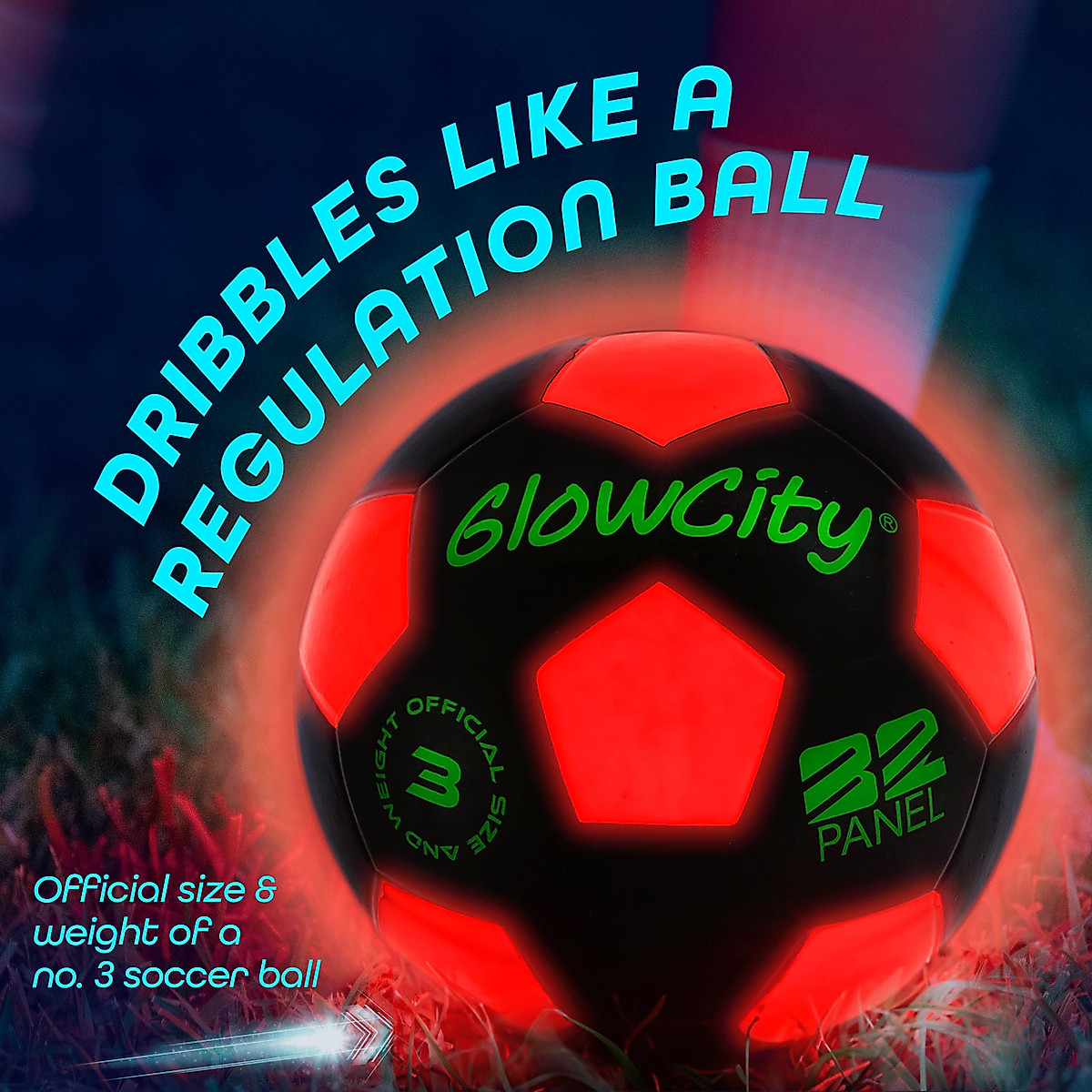 GlowCity Light Up LED Soccer Ball for Kids - Size 3, Black/Red