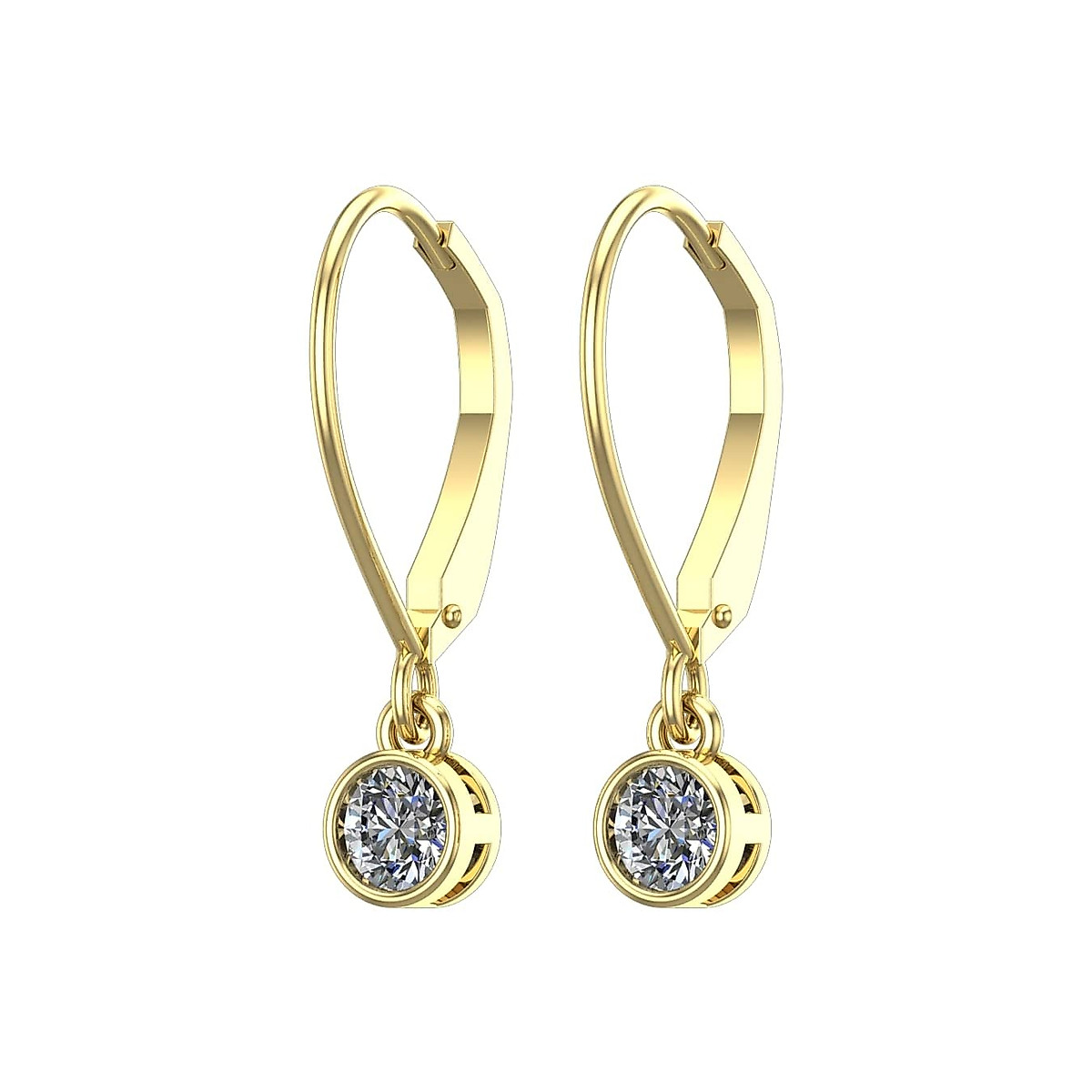 Houston Diamond District 1 Carat 14K Yellow Gold Bezel Set Lever Back Dangle Diamond Earrings Value Collection