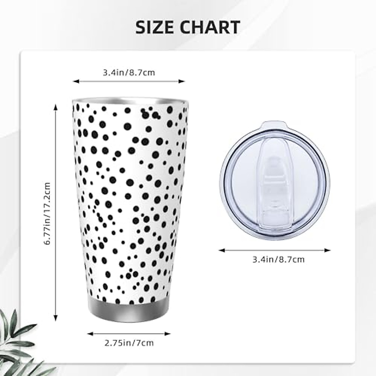 WXZYFP Car cup (single silver rim), can use a straw or drink directly, easy to use.Black And White Polka Dot