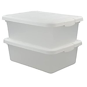 Easymanie 14 Quart Frosted Latching Bin, Plastic Storage Box with White Lid, Pack of 2, F