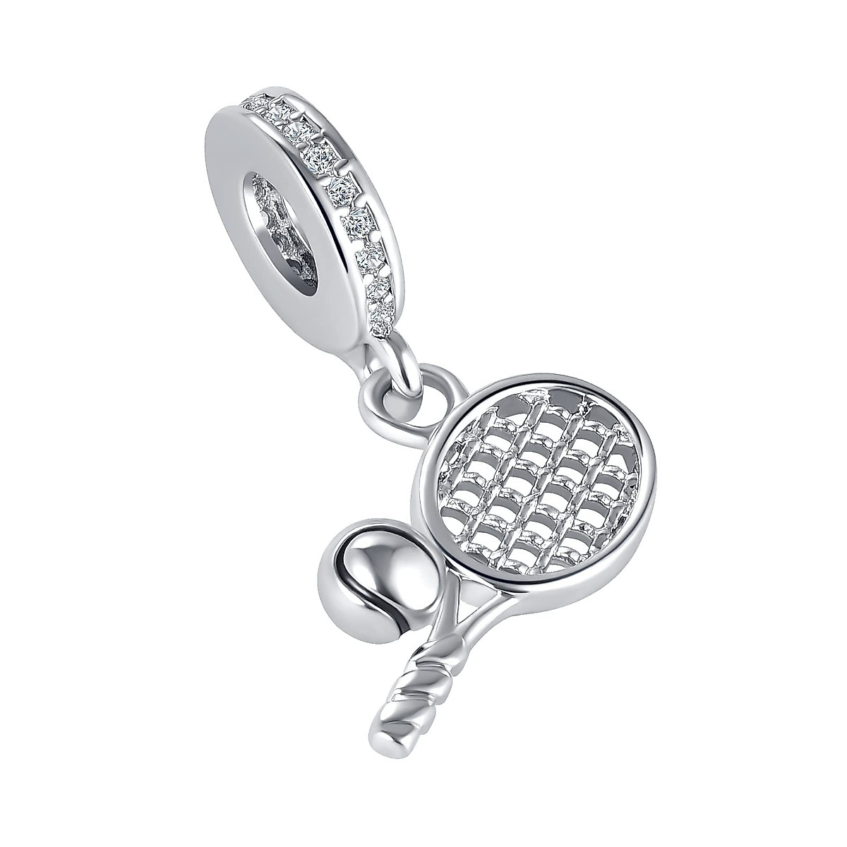 QeenseKc Tennis Ball Racket Pendant Charm Sport Travel Bead for Pandora Charm Bracelet, Aut-131_Tennis