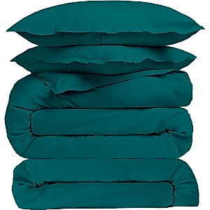 Kotton Culture 4 Piece Bed in a Bag Set 100% Egyptian Cotton 600 Thread Count Duvet Cover Pillow Shams & Fitted Sheet with Extra Deep Pocket Soft Bedding (Queen, Light Blue)