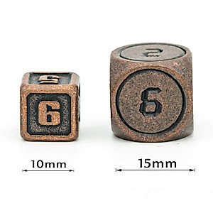 UDIXI 10mm Mini Metal DND Dice Set, 7-Die Small Metal Dice Portable Tiny Polyhedral RPG Dice for D&D Dungeons and Dragons Role Playing Games (Copper)