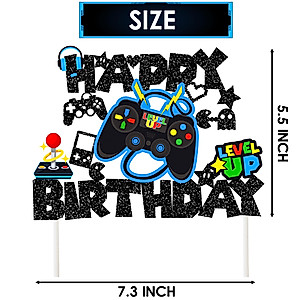 Video Game Happy Birthday Cake Topper Glitter Game Controller Cake Pick Decoration Gamer Birthday Cake Decorations for Video Game Controller Themed Kids Birthday Party Baby Shower Supplies (Black)