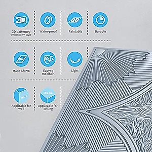 Art3d Drop Ceiling Tiles 24x24 in Grey (12-Pack, 48 Sq.ft), 3D Wainscoting Panels Glue Up 2x2