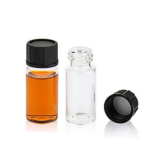 PEKYBIO Clear Glass Sample Vial, Liquid Sampling Sample Glass Bottle, 10ml(0.3OZ) Capacity, Sample Vial 22mm.I.D.* 52mm, 18-400 Thread Black Closed Top Screw Cap,PE Liner, Pack of 100