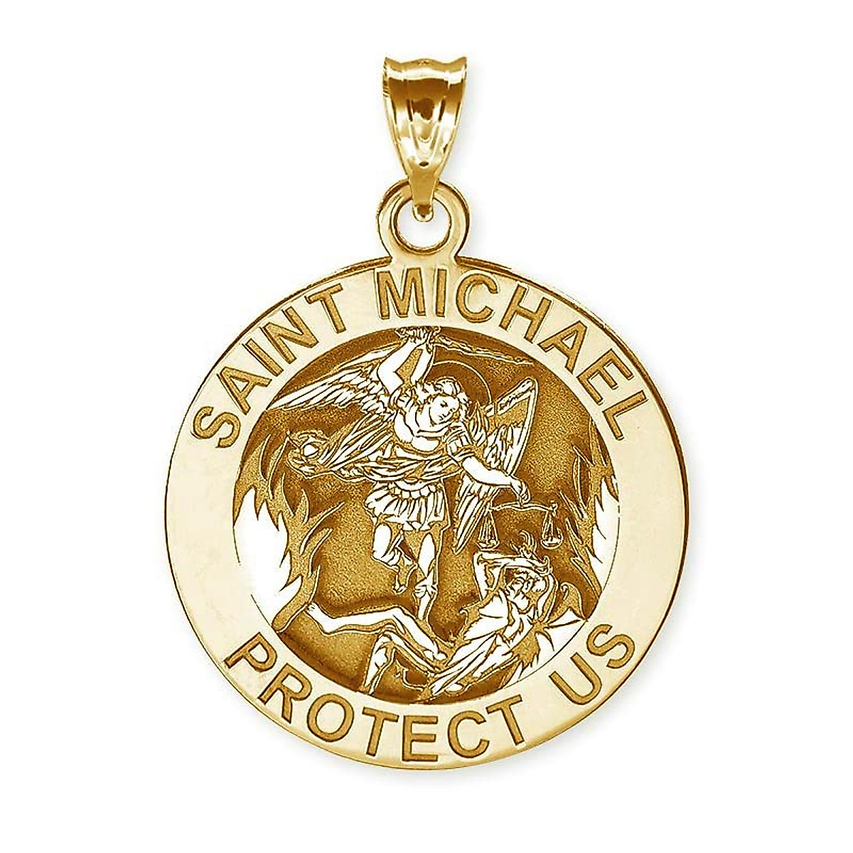 PicturesOnGold.com St Michael Pendant - Saint Michael Pendant Religious Medal Necklace - 1 Inch Size of a Quarter in Yellow Gold Filled - Includes 18 inch Chain (Necklace + Engraving)