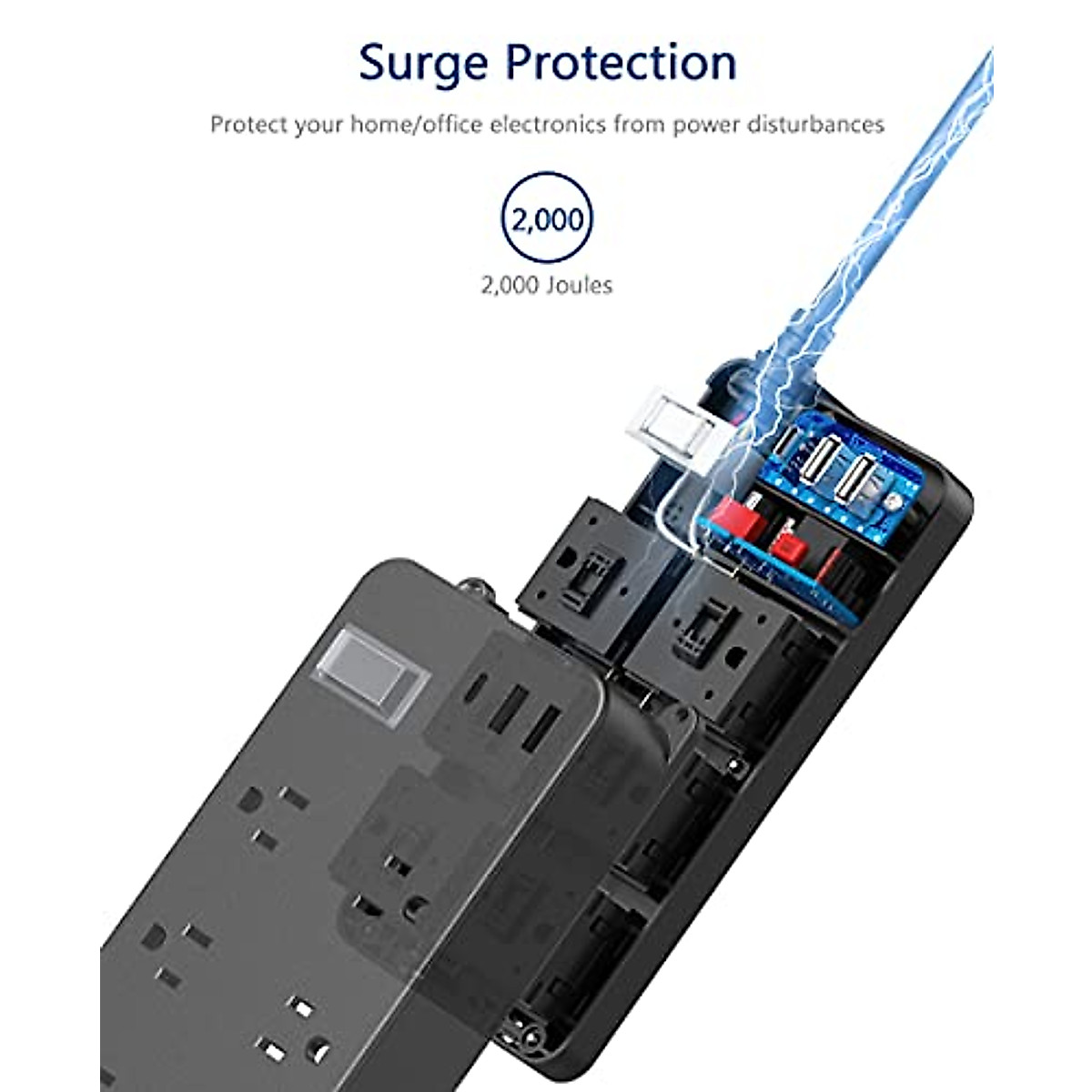 Jgstkcity Outdoor Power Strip Weatherproof with USB C,Waterproof Extension Cord Multiple Outlet Surge Protector for Patio Accessories,6 Outlets and 3 USB Ports,6ft Cable, Black