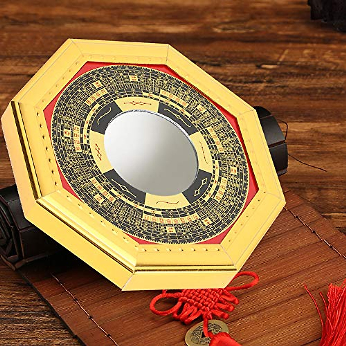 Feng Shui Convex, Reliability Wood Portable Chinese Feng Shui Mirror for Home Business Lucky(13.5cm Diameter Convex Mirror)