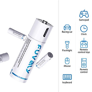 FUVALY USB Rechargeable AA Batteries 1500mAh High Capacity 1.5V Fast Charging Lithium Rechargeable Batteries with 4 in 1 USB Charging Cable can be Charged Either by 5V Charger or USB (4 Pack)