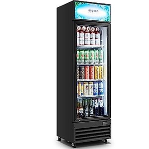 BODEGACOOLER Commercial Merchandiser Refrigerator, Glass Door Display Refrigerator,Upright Beverage Display Cooler with Soft LED Light, Adjustable Shelves and Drink Organizers, 9 Cu. Ft,Black