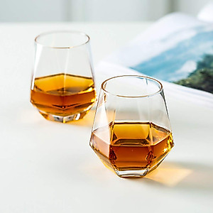 Old Fashioned Glass Whiskey Glasses Rocks Glasses Diamond glasses Set of 2, Whiskey Glass Set Scotch Glass Fathers Mothers Day Gifts Tilted 10-Ounce Modern Look for Men Women, Dad, Husband, Friends