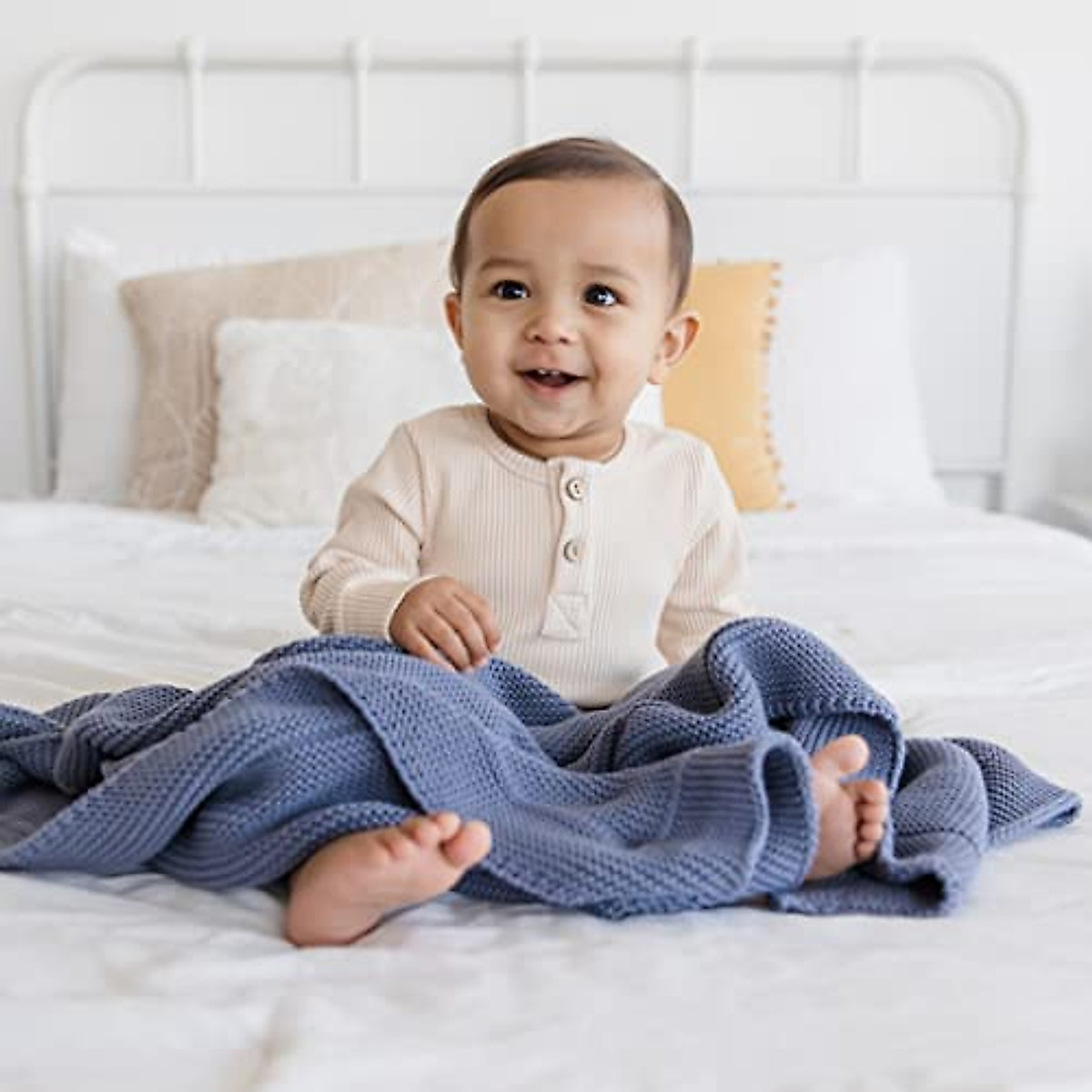 Natemia Knitted Baby Receiving Blanket, Ultra Soft Organic Cotton 30”x 40” Stroller and Nap Time Toddler Blanket