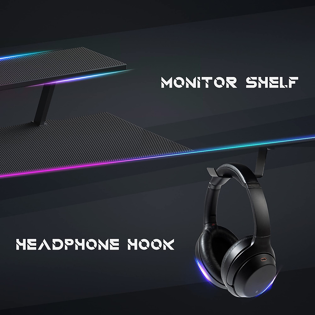 FEZIBO L Shaped Gaming Desk with LED Lighting, Computer Corner Desk PC Writing Table Gamer Workstation for Home Office, Black