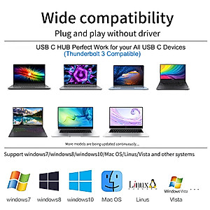 USB C Hub 4 Ports, USB C Hub, Thunderbolt 3 to Multiport USB 3.0 Hub, USB Splitter with 4 USB 3.0 Expander Adapter Compatible with for MacBook Pro, Chromebook, XPS, and USB C Devices