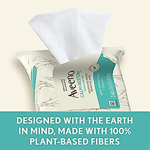 Aveeno Calm + Restore Nourishing Makeup Remover Face Wipes, 100% Plant-Based Cloth, Fragrance-Free Facial Towelettes with Oat Extract & Calming Feverfew, Hypoallergenic, 25 ct