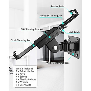 AboveTEK Tablet Wall Mount -360° Rotation iPad Wall Holder for Retail & Business, Anti Theft iPad Stand Fits 7"-11" Tablets Including iPad Pro/Air/Mini, Galaxy Tab - Security Lock & Key - (Black)