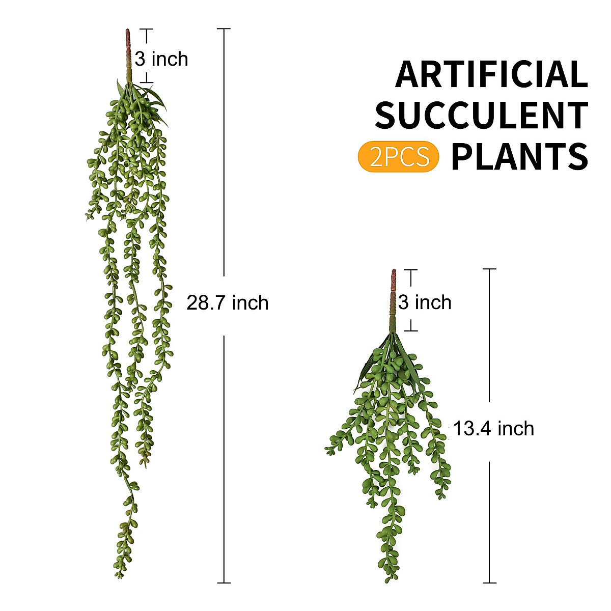 HUIANER Artificial Succulent Plants, 13.4" and 28.7" Fake Hanging String of Pearls Simulation Greenery Plants for Wall Home Kitchen Office Garden Wedding Decor, Pack of 2