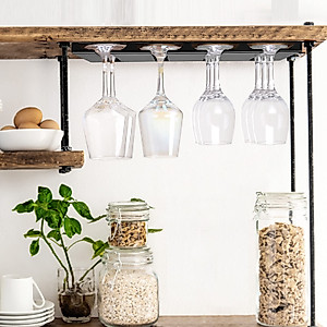 Wine Glasses Rack Hanging Under Cabinet Stemware Storage Hanger with 4 Rows Metal Bar Shelves for Kitchen Restaurant Cabinets Shelf – Fits from 1.1 to 3.4 inch Base of Goblet HG617