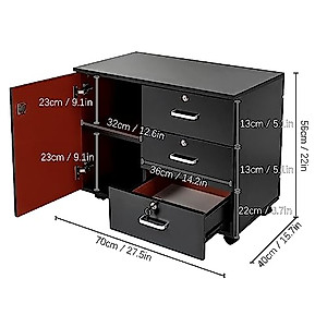 BANLICALI File Cabinet, Modern 3 Drawer Mobile File Cabinet with 2 Shelves and Wheel, Rectangular Under Desk File Cabinet for Home, Office, School Black Load 55.12lbs