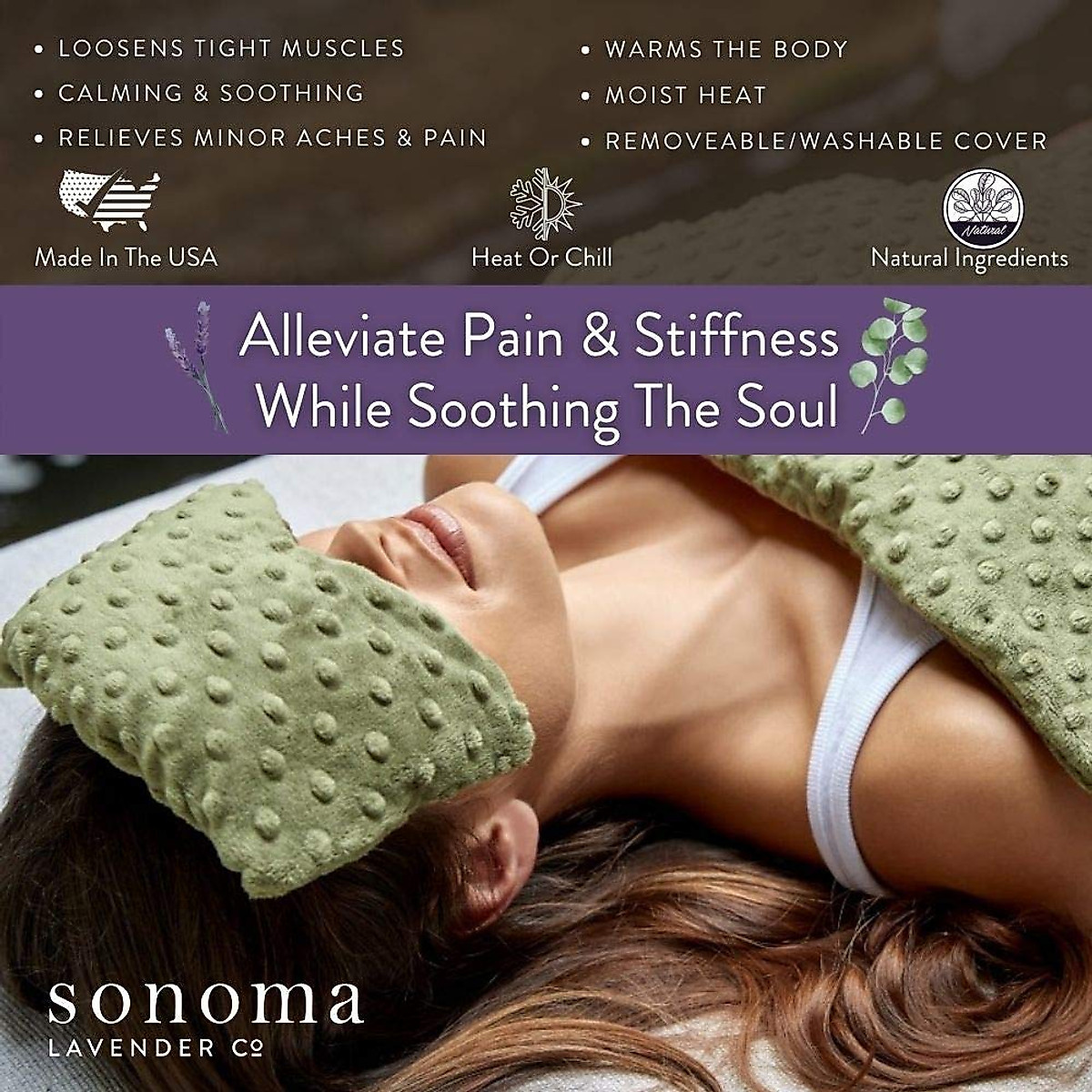 Sonoma Lavender Spa Mask, Heatable/Chillable Aromatherapy Eye Pillow with Lavender Infused Flaxseed Insert, Eye Compress for Stress Relief with Removable and Washable Cover (Lilac Dot)