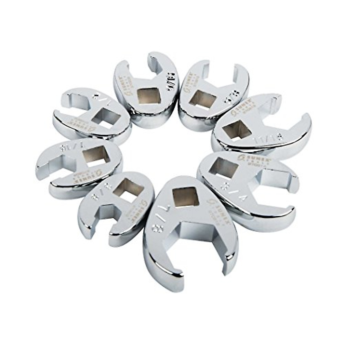 Sunex 9708 3/8-Inch Drive Fractional Crowfoot Flare Nut Wrench Set, 3/8-Inch - 7/8-Inch, Fully Polished, 8-Piece