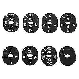 NAHANCO CBWKIT3, Black Round Clothing Rack Size Dividers, White Print for Home or Clothing Store, XXS-XXL, Kit of 16 (7 Sizes and Blank, 2 pcs. Each)
