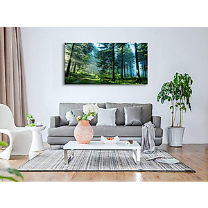 arteWOODS Green Forest Canvas Wall Art Living Room Wall Decor Large Nature Pictures Canvas Artwork Contemporary Wall Art Modern Landscape Pine Trees for Kitchen Office Home Decoration 24" x 48"