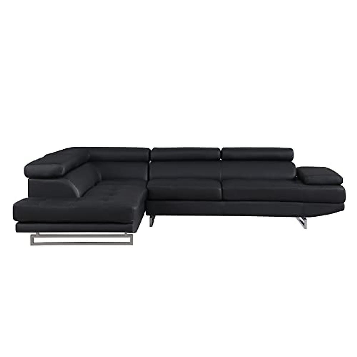 BlackJack Furniture Union Modern Faux Leather Sofa with Adjustable Headrests, Chaise, Elegant Tufted Seat, High-Density Foam and Stainless Steel Legs, Left Facing Sectional, Black