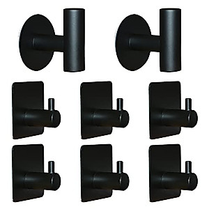 8 Packs Adhesive Towel Hooks - Stainless Steel Bathroom Hook, Wall Towel Hooks Heavy Duty Adhesive Hooks for Bathroom Kitchen Garage Home Hotel Office (Black)