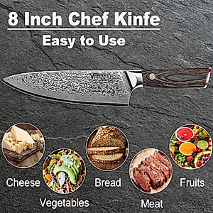 VENZELL Damascus Chef Knife 8 inch Kitchen Knife Premium Ergonomic Handle Cooking Knifewith Gift Box