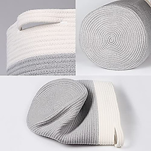 Syeeiex Rope Basket, 14''x 14''x 16'' Blanket Basket Woven Baskets for Storage, Tall Rope Baskets, Basket for Baby Toys, Clothes, Towels, Pillows, White & Grey