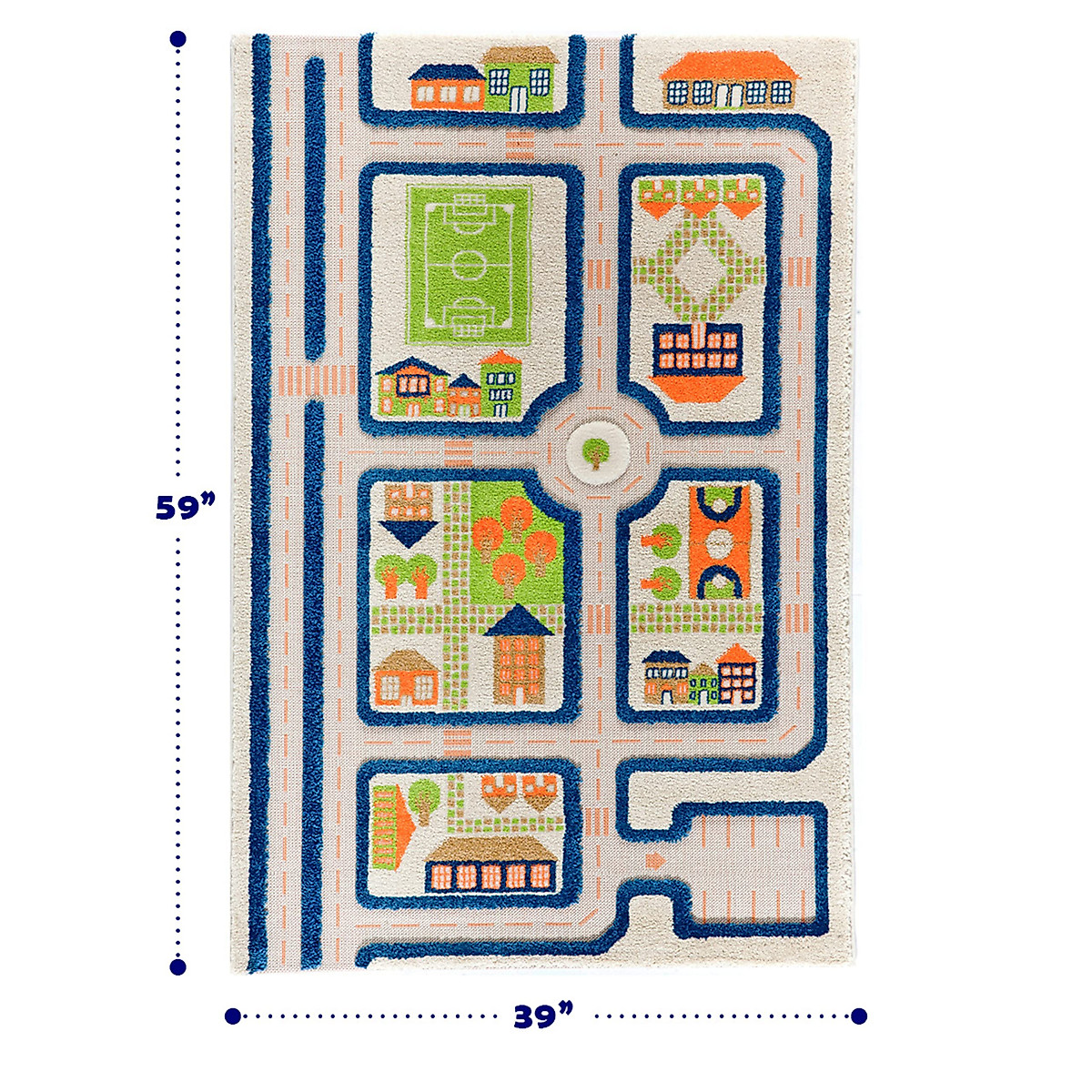 IVI 3D Play Carpets, 59 x 39 Inch, Traffic Educational Toddler Mat Rug for Bedroom, Kids Den, or Playroom, Medium